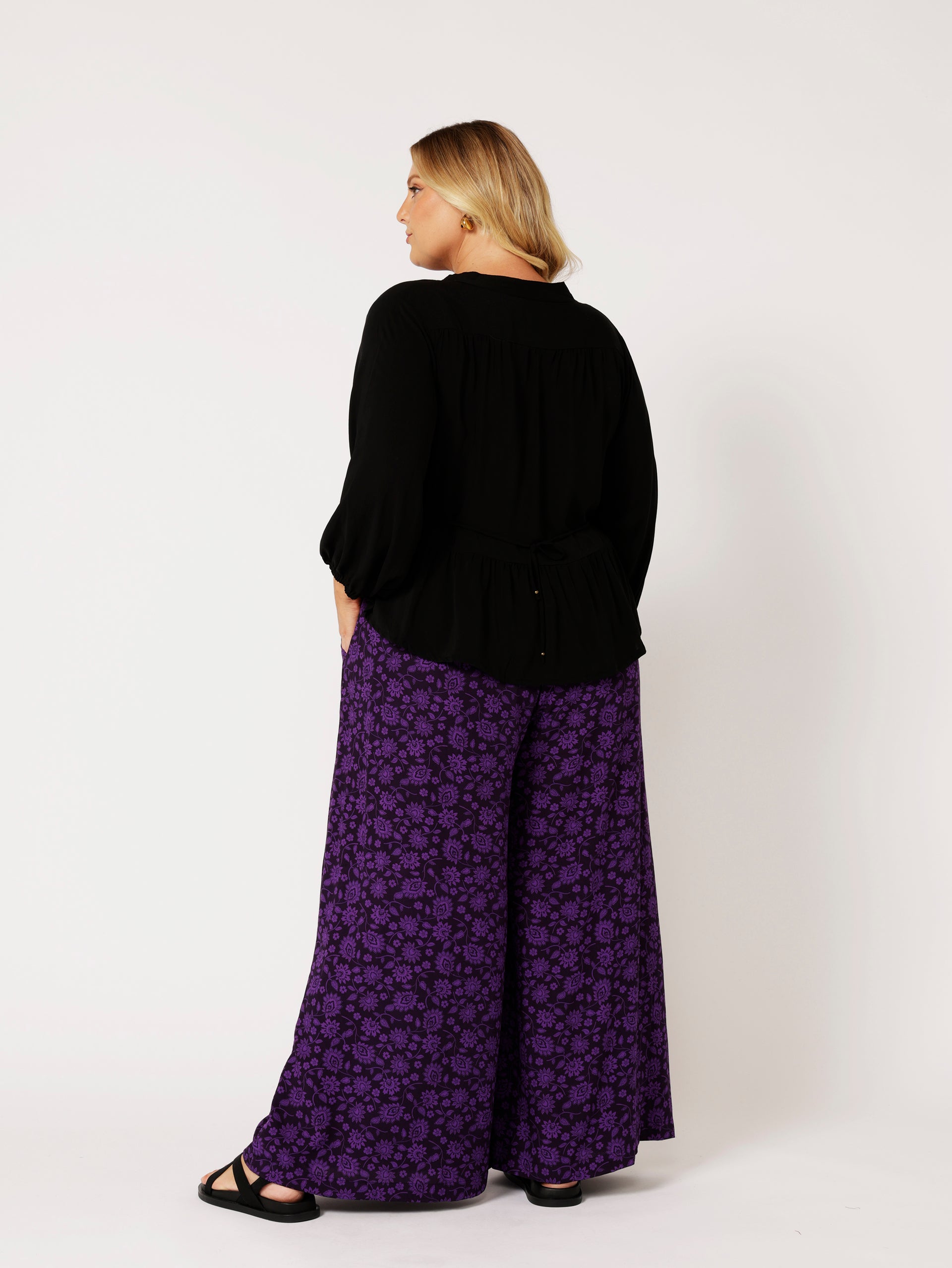 Saffron Road | Palazzo Pant | Wide Leg Rayon | Purple Flower